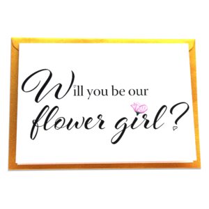 will you be our flower girl proposal card, cute and sweet wedding flower girl invitation with beautiful designer golden shimmer envelope (flower girl (1 card))