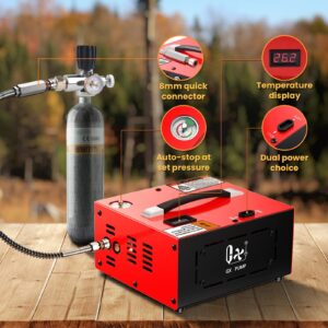 GX PUMP CS1-I PCP Air Compressor with Built-in Power Adapter,Auto-shutoff,Oil &Water-Free, 4500Psi/30Mpa, Powered by 110V /220V AC or 12V DC, Air Gun and Paintball/Scuba Tank Compressor Pump