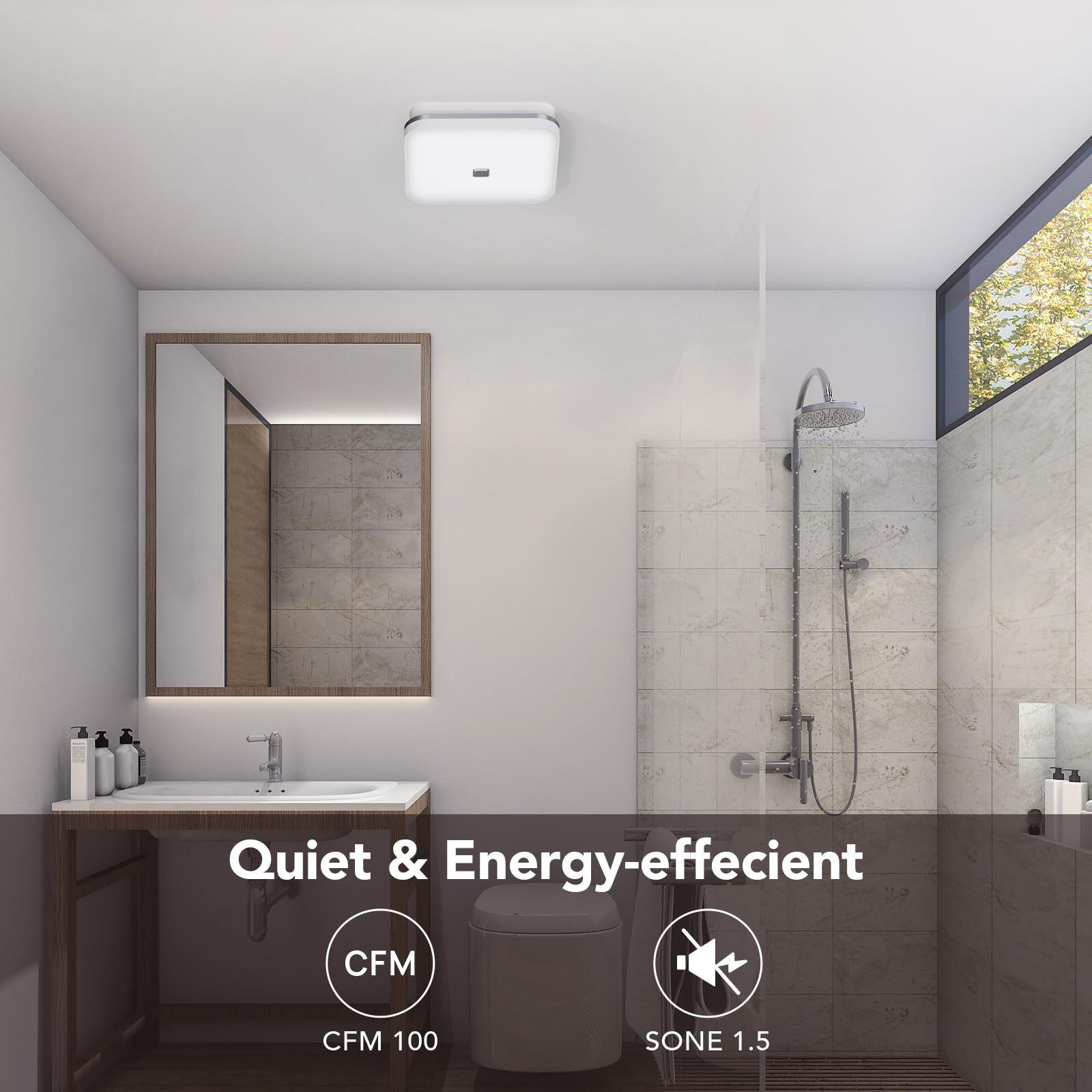 OREiN Bathroom Exhaust Fan with Light, 26W Bathroom Fan with LED Light, 100 CFM, 1.5 Sones Ventilation Fan Combo for Home, Quiet Energy Star Certified and HVI/FCC/ETL Listed, White