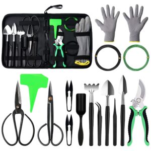 budde bonsai tree kit bonsai tools set succulent kit 21 pcs garden hand tool set include pruning shears, carbon steel bonsai scissors, perfect bonsai starter kit gardening trimming tools(green)