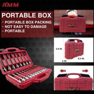 AMM 19-Piece 3/8 Inch Drive Extra Long Allen Hex Bit Socket Set, Standard SAE & Metric (1/8-Inch - 3/8-Inch, 3-12mm), S2 Alloy Steel, Durable Tool Accessories