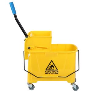 xinyun mop bucket with wringer, commercial industrial side-press wringer combo on wheels, household portable bucket, 5 gallon 21qt, heavy-duty wringe, yellow 1