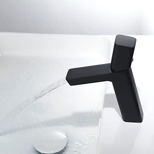 POP SANITARYWARE Waterfall Bathroom Sink Faucet with Deck Plate Matte Black Bathroom Faucets for Sink 1 or 3 Hole, Single Handle Solid Brass Bathroom Lavatory Faucet