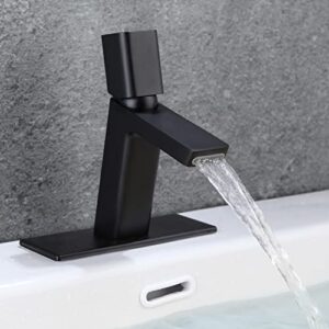 POP SANITARYWARE Waterfall Bathroom Sink Faucet with Deck Plate Matte Black Bathroom Faucets for Sink 1 or 3 Hole, Single Handle Solid Brass Bathroom Lavatory Faucet