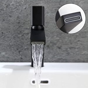 POP SANITARYWARE Waterfall Bathroom Sink Faucet with Deck Plate Matte Black Bathroom Faucets for Sink 1 or 3 Hole, Single Handle Solid Brass Bathroom Lavatory Faucet