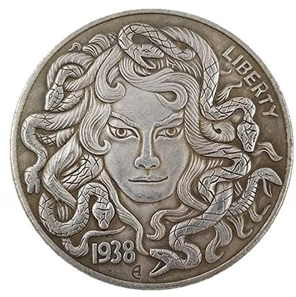 Medusa Head Copy Antique Hobo Coin, US Morgan Hobo Nickel Coin Badge Toy,Protective Case Included