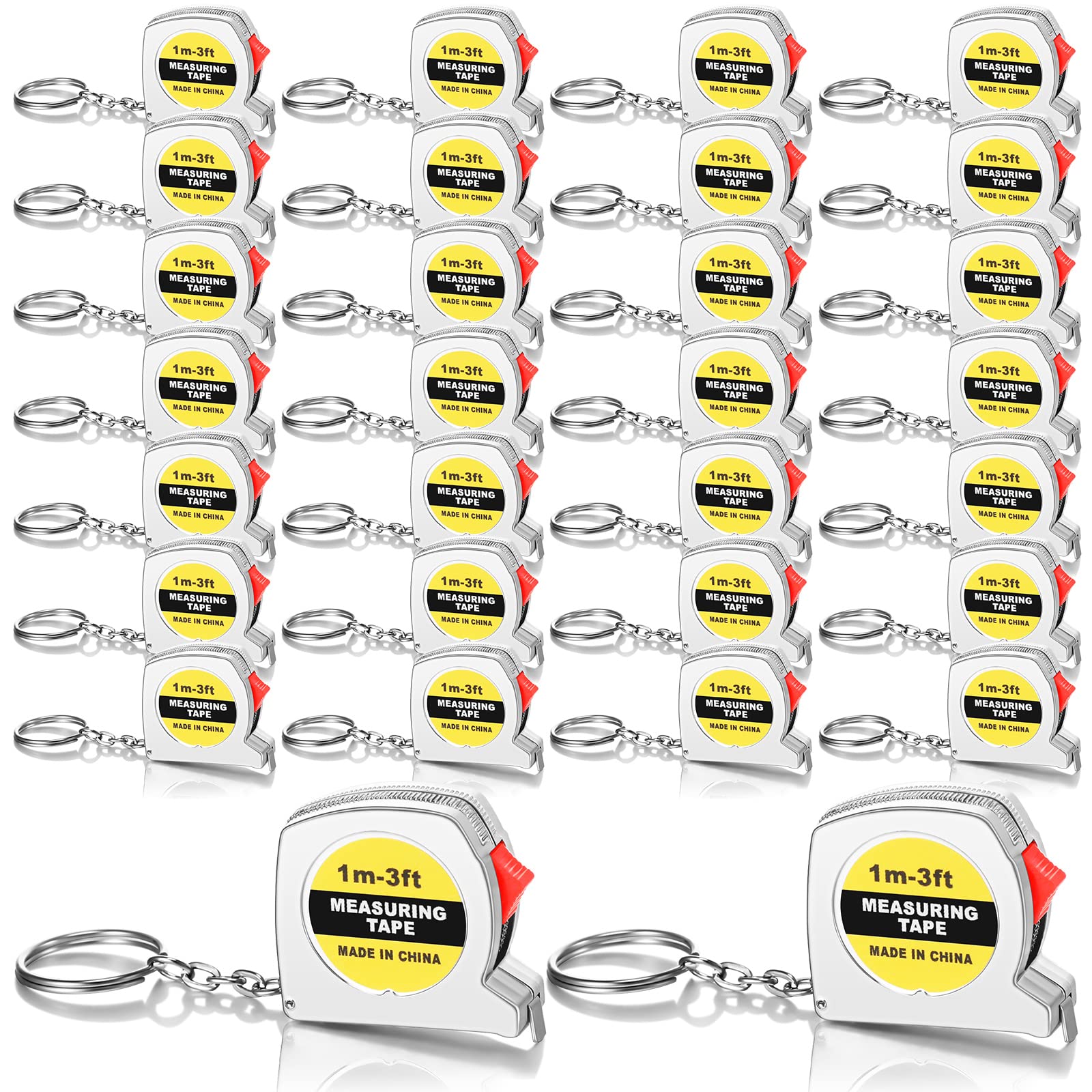 Small Tape Measure Mini Retractable Measuring Tape Keychains 1 Meter/ 3 Feet Functional Mini Measuring Tape, Metric and Inch with Slide Lock for Daily Use Body Measurement(30 Pieces)