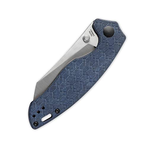 Kizer Towser K Folding Pocket Knife, 154CM Steel Sheepsfoot Blade Cleaver Knife with Blue Richlite Handle for Everyday Carry