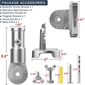 evertoco Heavy Duty T304 Stainless Steel Flag Pole Bracket - 180° Adjustable Flag Pole Holder for House with Two Installation Methods, Flag Holder for 1" Inner Diameter Pole, Wind Resistant &Rust Free