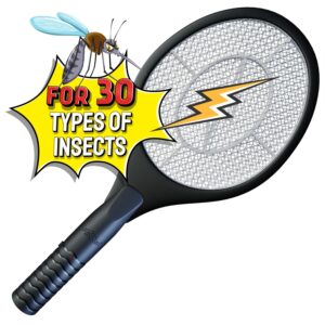 asisnai bug zapper racket - electric fly swatter & mosquito zapper for indoor/outdoor insect control - battery-operated tennis racket zap - lightweight & portable high voltage bug zapper - black mamba