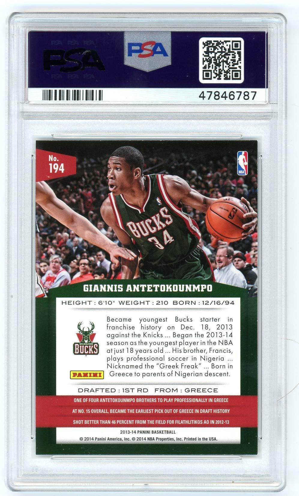 Giannis Antetokounmpo 2013 Panini Basketball Rookie Card RC #194 Graded PSA 9