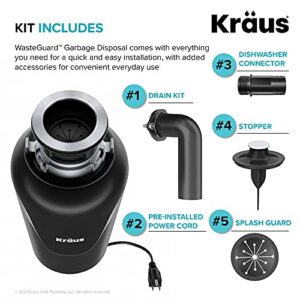 KRAUS Kore™ Workstation 33-inch Farmhouse Flat Apron Front 16 Gauge Single Bowl Stainless Steel Kitchen Sink with Accessories and WasteGuard™ Continuous Feed Garbage Disposal, KWF410-33-100-75MB