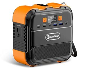 ff flashfish 120w portable power station, 98wh/26400mah solar generator backup power battery pack with ac/dc/type-c/usb/flashlight, 110v power bank for charging laptop phone tablet in camping rv trip