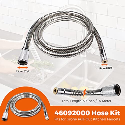 46092000 Pull Out Spray Hose for Grohe Kitchen Faucets, Pull Down Kitchen Faucet Hose Replacement for Alira and Ladylux and Euro Plus, 59-Inch Chrome Finish (Chrome Finish)