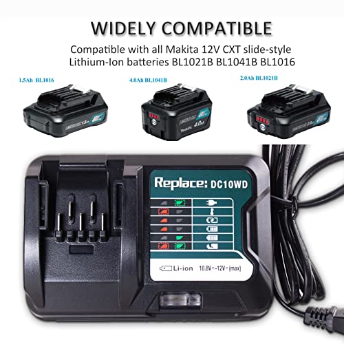 Lilocaja DC10WD 12V CXT Lithium-Ion Battery Charger for Makita 10.8V-12V CXT Lithium-Ion Battery BL1021B BL1041B BL1016, Replaces for Makita 12V Charger DC10SB