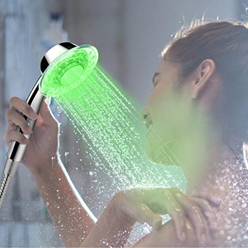 Zoyehoo Shower Head, Seven Colors LED Shower Head, High Pressure Shower Head with Handheld Adjustable Shower Head with 60 Inch/1.5 m Hose