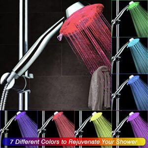 Zoyehoo Shower Head, Seven Colors LED Shower Head, High Pressure Shower Head with Handheld Adjustable Shower Head with 60 Inch/1.5 m Hose