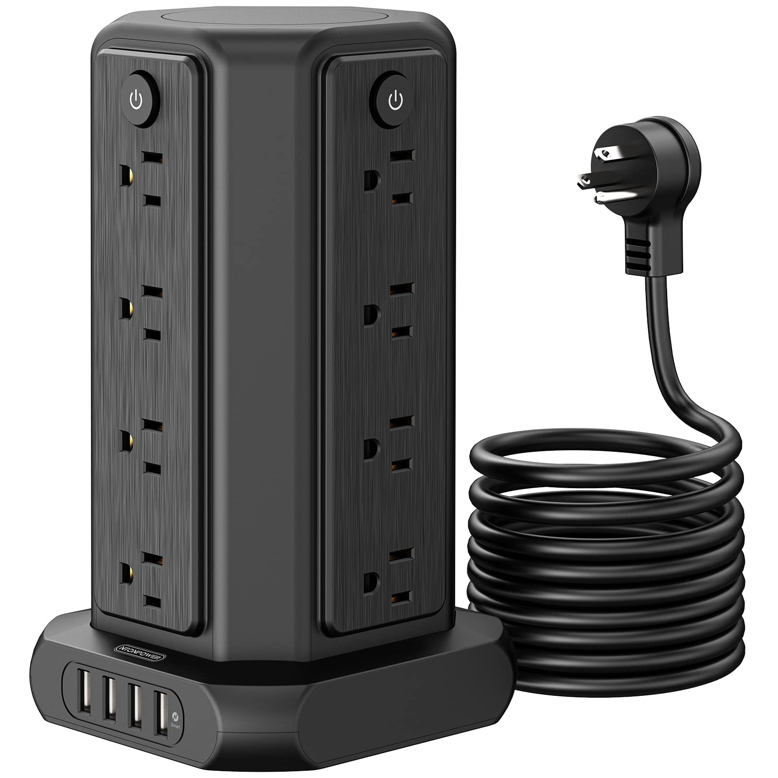 10ft Extension Cord with Multiple Outlets, NTONPOWER 16 Outlet 4 USB Surge Protector Power Strip Tower, Individual Switch Desktop Charging Station for Home Office Dorm Room Computer Desk