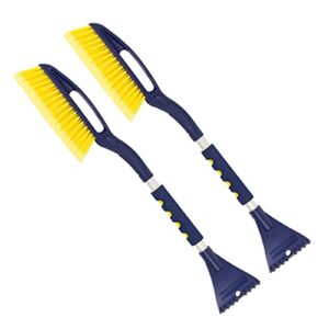 michelin heavy duty 25 inch snow brush with ice scraper, blue yellow grey, lightweight aluminium shaft, ergonomic handle with power scraping grip design, for snow, ice, slush, car, suv, truck