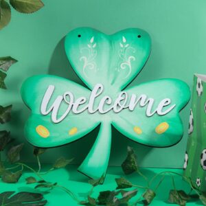 Jetec 12 x 11.5 Inch St. Patrick's Wall Pediments Wooden Irish Hanging Welcome Board Shamrock Plaques with Rope for St Patrick's Decor Window Home Wall Door Indoor Outdoor