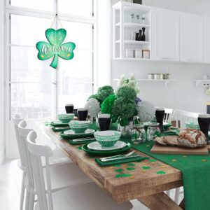 Jetec 12 x 11.5 Inch St. Patrick's Wall Pediments Wooden Irish Hanging Welcome Board Shamrock Plaques with Rope for St Patrick's Decor Window Home Wall Door Indoor Outdoor