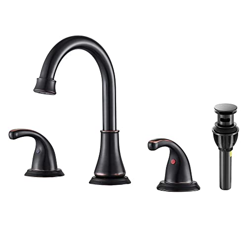 2 Handle 3-Hole Bathroom Sink Faucet FRANSITON Bathroom Faucet with Pop Up Drain and cUPC Faucet Supply Hoses 8 inch Bathroom Faucet, Oil Rubbed Bronze Bathroom Faucet