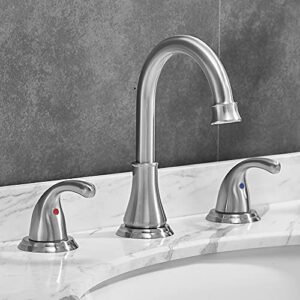 2 Handle 3-Hole Bathroom Sink Faucet FRANSITON Bathroom Faucet with Pop Up Drain and cUPC Faucet Supply Hoses 8 inch Bathroom Faucet, Brushed Nickel Bathroom Faucet