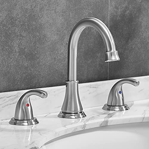 2 Handle 3-Hole Bathroom Sink Faucet FRANSITON Bathroom Faucet with Pop Up Drain and cUPC Faucet Supply Hoses 8 inch Bathroom Faucet, Brushed Nickel Bathroom Faucet