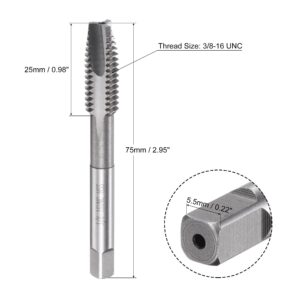 uxcell Spiral Point Threading Tap 3/8-16 UNC, HSS (High Speed Steel) Machine Thread Screw Tap 3 Straight Flutes Uncoated Tapping Tool H2 Tolerance