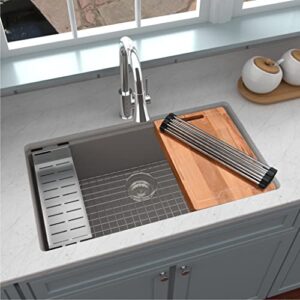 Karran QUWS-875 Undermount 32.5 in. Large Single Bowl Quartz Workstation Kitchen Sink in Concrete