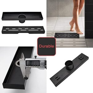 Fibetter Linear Shower Drain 12-Inch with Removable Brickwork Pattern Grate, 304 Stainless Steel Shower Floor Drain Matte Black Include Accessories