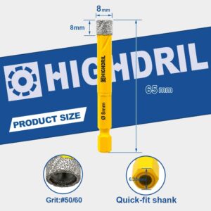 HIGHDRIL Dry Diamond Drill Bits,2pcs 8mm 5/16" with Hex-Shank Diamond-Hole-Saw for Granite Marble Porcelain Ceramic-Tile Drill Bits