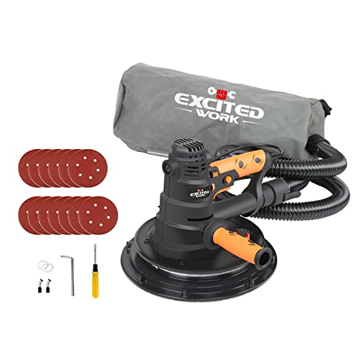 Excited Work Drywall Sander, 800W Electric Drywall Sander with Vacuum and LED Light Variable with a Removable Handle Carry Dust Collection Bag and 13 Pcs Sanding Discs