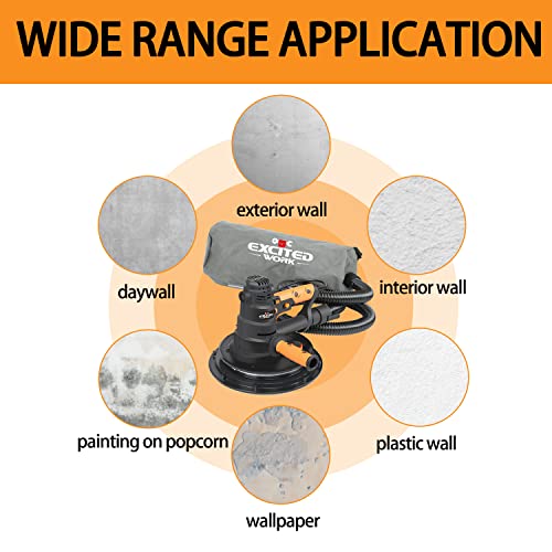 Excited Work Drywall Sander, 800W Electric Drywall Sander with Vacuum and LED Light Variable with a Removable Handle Carry Dust Collection Bag and 13 Pcs Sanding Discs