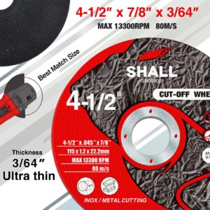 SHALL 50-Pack Cut Off Wheels 4 1/2 x 7/8 Inch, Cutting Wheel with Pouch for Angle Grinder, 4.5” Metal & Stainless Steel Fast Cutting Disc, Grinder Wheel for General Purpose Metal Cutting