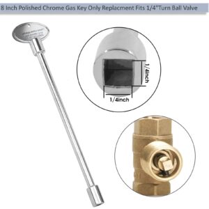 MOFLAME Outddor/Indoor Gas Valve Key for Gas Fire Pits and Fireplaces -8 inch Polished Chrome Gas Key Replacement Fits 1/4" Turn Ball Valve (Pack of 2)