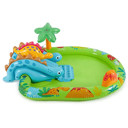 Intex 57166EP Little Dino Dinosaur Themed Inflatable Backyard Pool Play Center with Palm Tree Sprayer, Mini Slide, and Inflatable Dinosaur