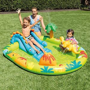 Intex 57166EP Little Dino Dinosaur Themed Inflatable Backyard Pool Play Center with Palm Tree Sprayer, Mini Slide, and Inflatable Dinosaur