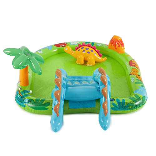 Intex 57166EP Little Dino Dinosaur Themed Inflatable Backyard Pool Play Center with Palm Tree Sprayer, Mini Slide, and Inflatable Dinosaur