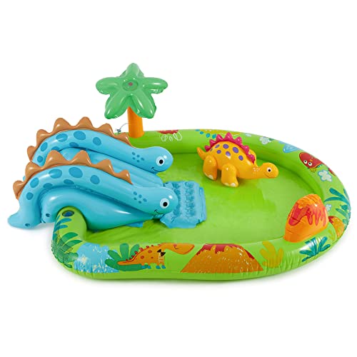 Intex 57166EP Little Dino Dinosaur Themed Inflatable Backyard Pool Play Center with Palm Tree Sprayer, Mini Slide, and Inflatable Dinosaur