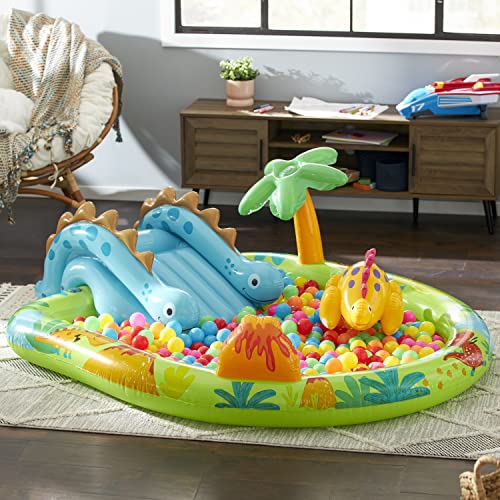 Intex 57166EP Little Dino Dinosaur Themed Inflatable Backyard Pool Play Center with Palm Tree Sprayer, Mini Slide, and Inflatable Dinosaur