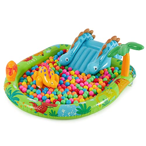 Intex 57166EP Little Dino Dinosaur Themed Inflatable Backyard Pool Play Center with Palm Tree Sprayer, Mini Slide, and Inflatable Dinosaur