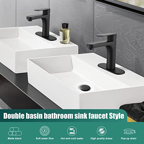 Heyalan Matte Black Single Hole Bathroom Faucet,1 Handle Brass Bathroom Sink Faucets Basin Mixer Tap Deck Mount Lavatory Vanity Restroom Faucet Deck Plate Pop Up Drain Included