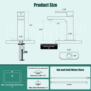 Heyalan Matte Black Single Hole Bathroom Faucet,1 Handle Brass Bathroom Sink Faucets Basin Mixer Tap Deck Mount Lavatory Vanity Restroom Faucet Deck Plate Pop Up Drain Included