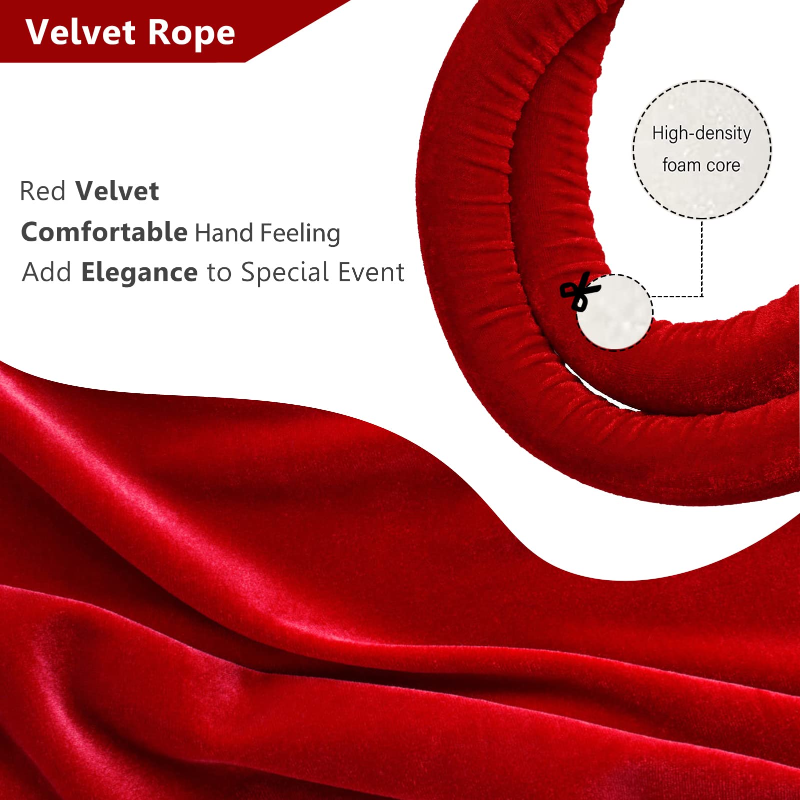 LVYIHAN 2 Pack Velvet Stanchion Rope Red, 5 Ft Crowd Control Ropes Barrier with Gold Hooks, Hanging VIP Rope for Party Decoration