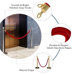 LVYIHAN 2 Pack Velvet Stanchion Rope Red, 5 Ft Crowd Control Ropes Barrier with Gold Hooks, Hanging VIP Rope for Party Decoration