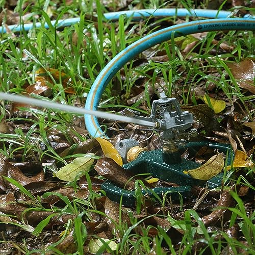 STYDDI Metal Pulsating Impact Sprinkler with Metal Base, Heavy Duty Adjustable Circular Zinc Impulse Sprinkler for Lawn, Yard and Large Area, Water Coverage up to 5,800 Sq. ft