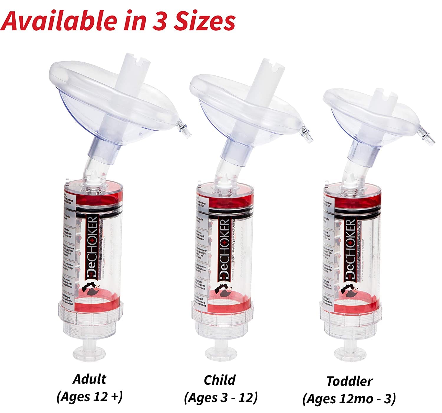 DeCHOKER Choking Rescue Anti-Choking Device for Qty 1 Adult (Ages 12+ Years) and Qty 2 Toddler (Ages 1-3 Years), Pack of 3, First Aid Choking Rescue