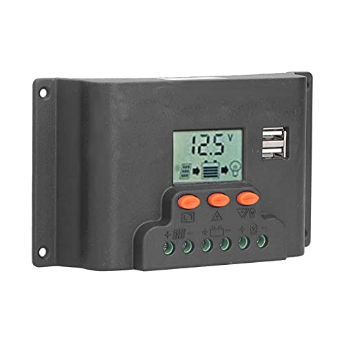 Solar Charge Controller, Solar Panel Controller LCD Auto USB Dual Port PWM Adjustable Solar Charge Controller for Industry 12/24V (20A)