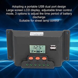 Solar Charge Controller, Solar Panel Controller LCD Auto USB Dual Port PWM Adjustable Solar Charge Controller for Industry 12/24V (20A)